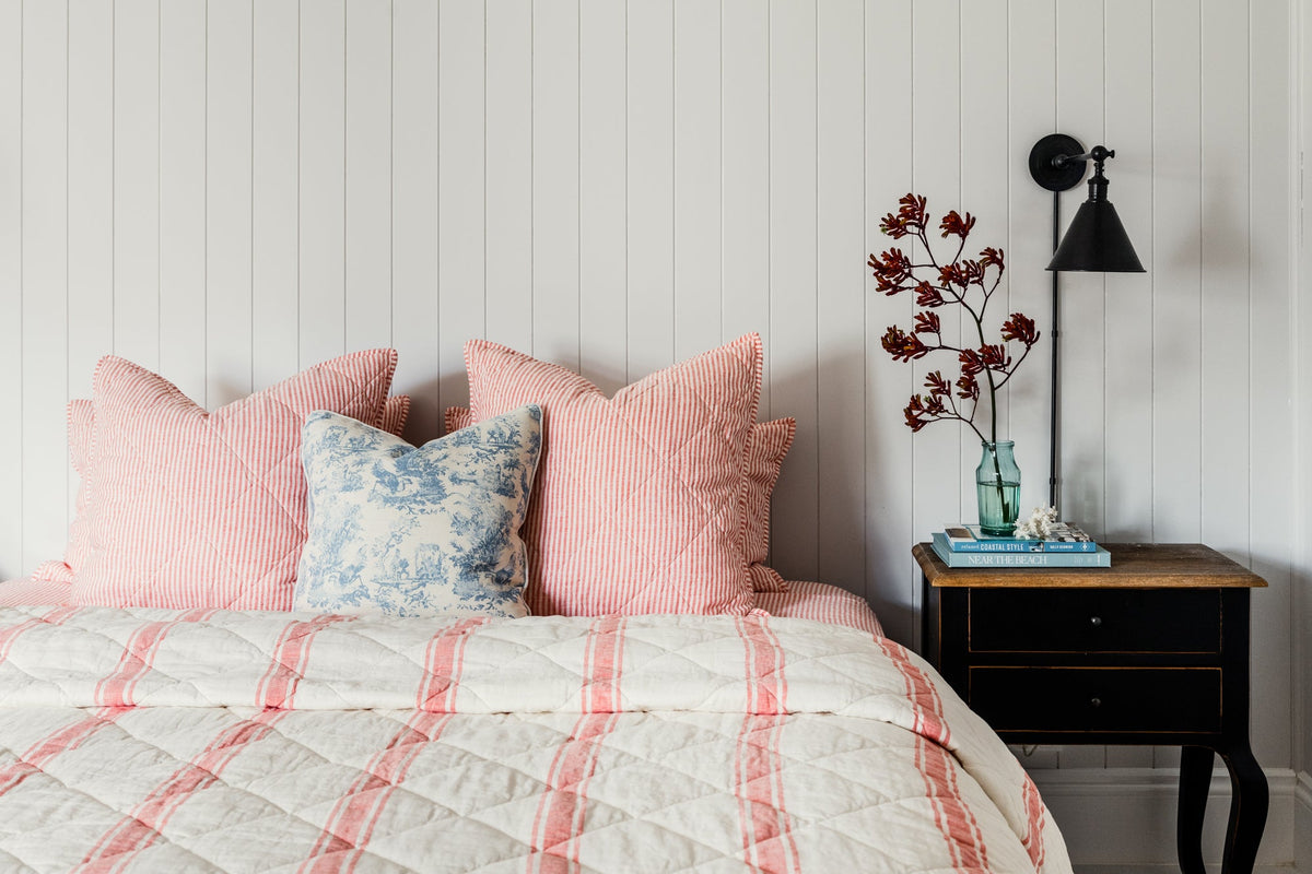 100% French Linen Bedding - Red Coral Stripe – Salt Living