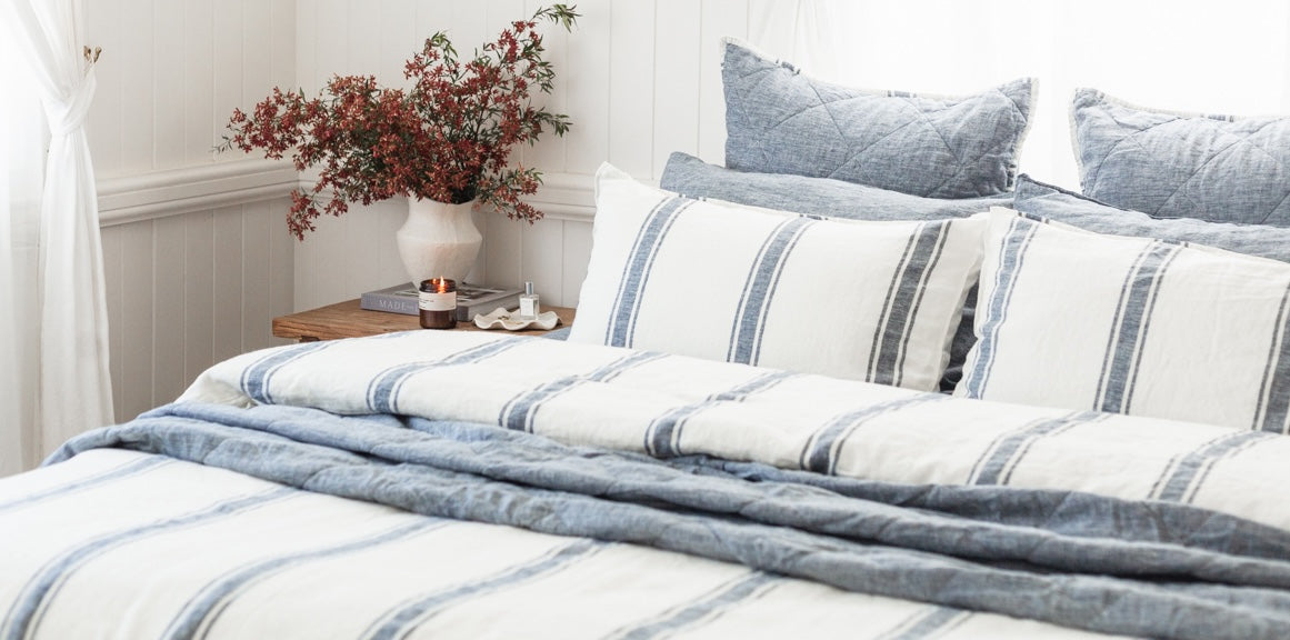 French Linen Bedding in Indigo Stripe – Salt Living