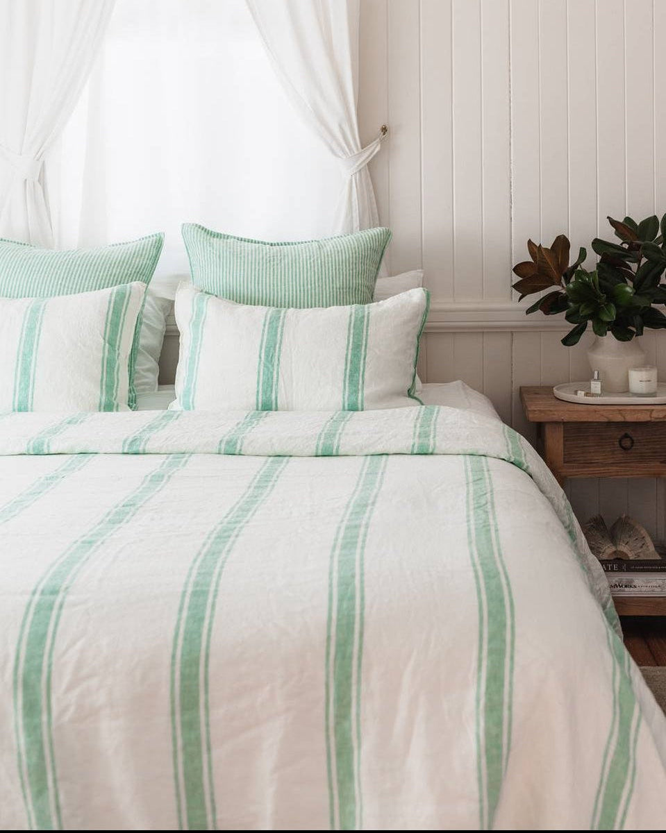 Sea Green Stripe Duvet Cover Set - Linen Bedding - all sizes – Salt Living