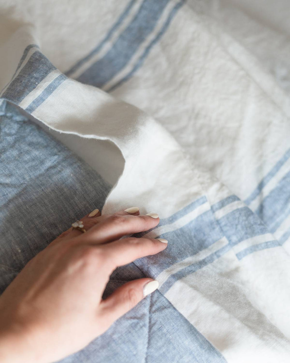 Linen Flat Sheet in French Blue Stripe Single to Super King – Salt Living